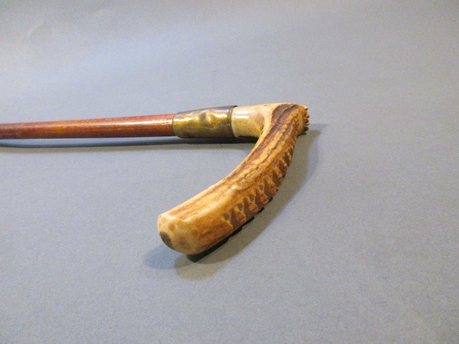 Riding Crop With Carved Antler Handle- 28"