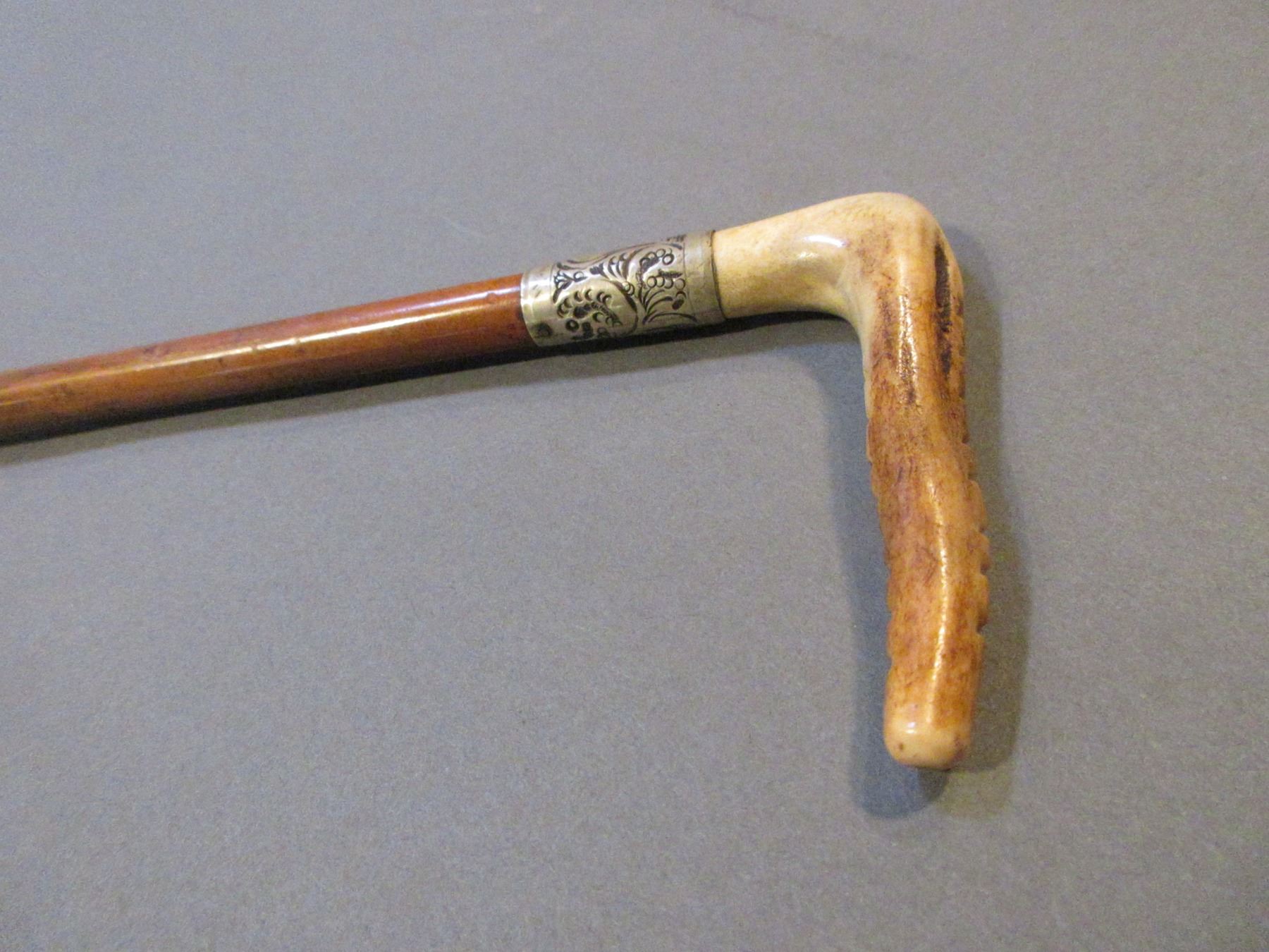 Riding Crop With Carved Antler Handle- 25"