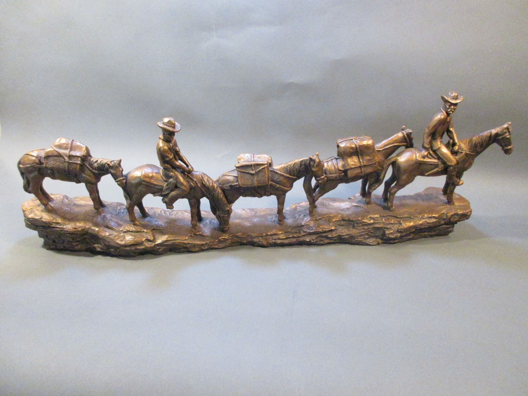 Plaster Statue Of Pack String- 10"H X 33"W X 4"D- Marked Austin Prodine ...