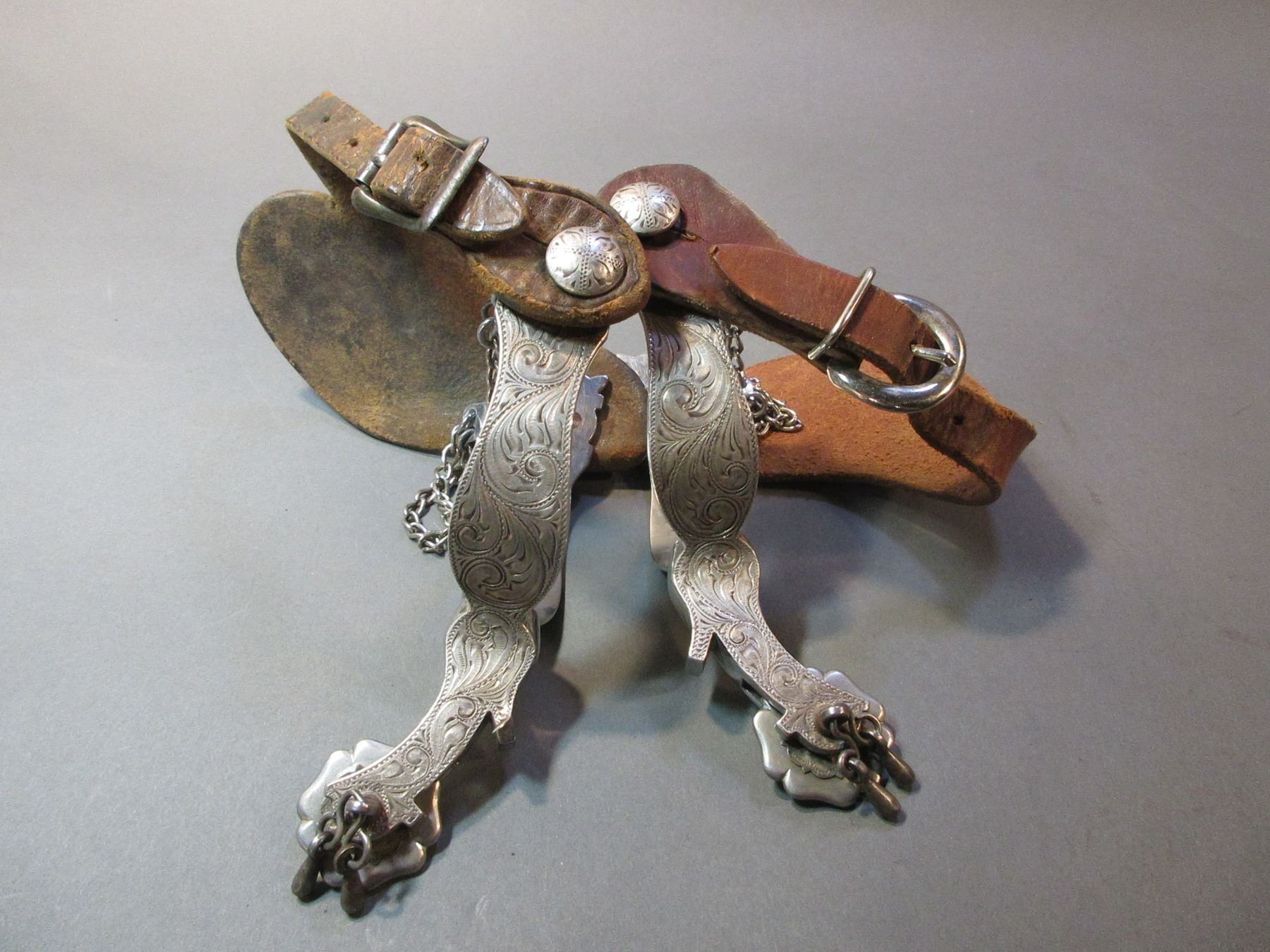 Marked Garcia Elko Nev 6751 Silver Overlaid Spurs- Stainless- 1" Bands ...