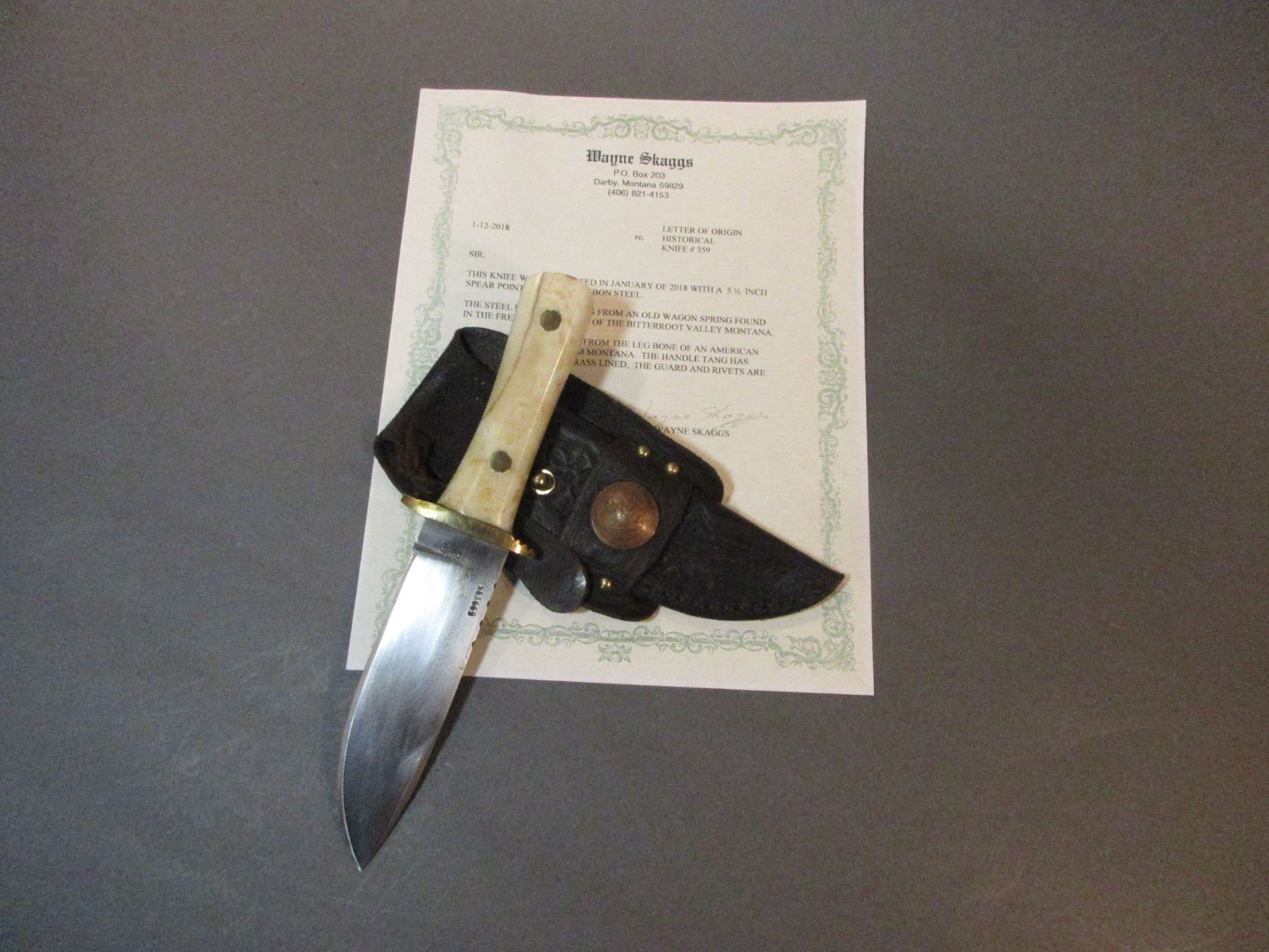 Marked Skaggs Knife- Marked Skaggs Tooled Studded Sheath- Letter Of ...