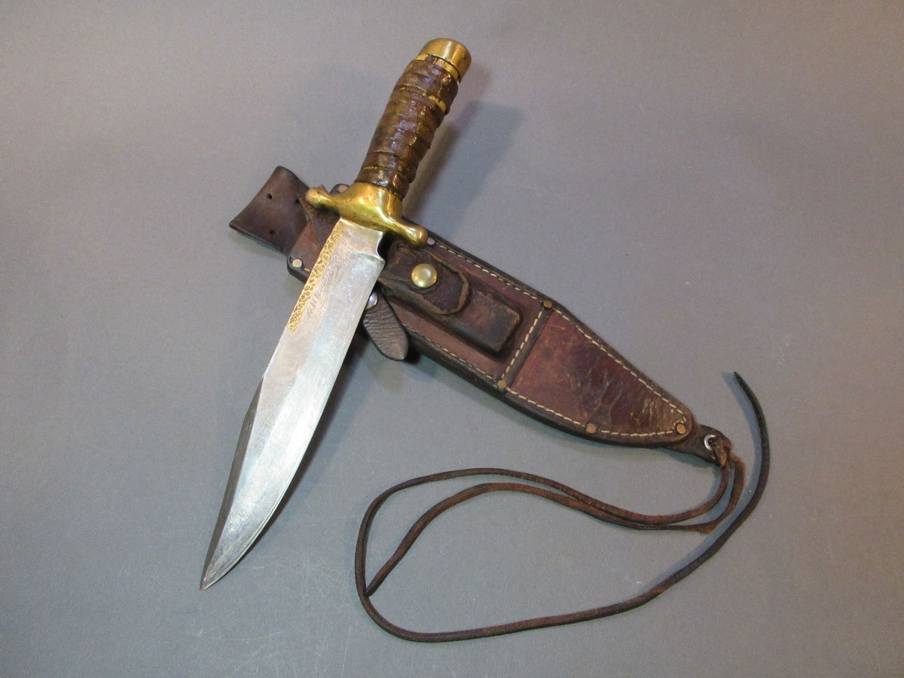 Signed RH Ruana 35B 1977 Knife- 9" 35B Brass Topped Blade- 5" Leather ...