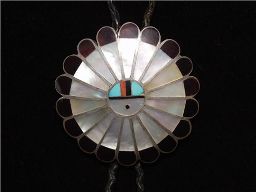 Zuni Sun Mask Bolo Tie Ca. 1950s