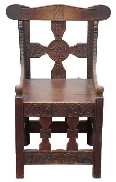 Early Oak Carved Chair w/ Celtic Carving
