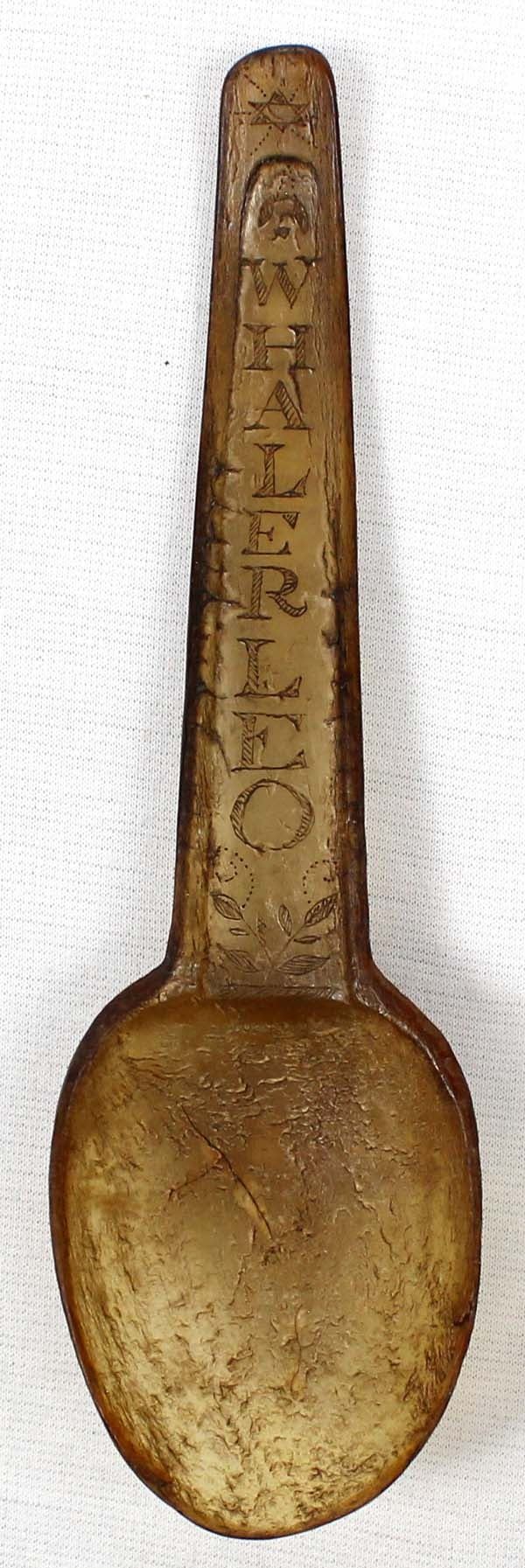 Antique Carved “Whaler Leo” Horn Spoon