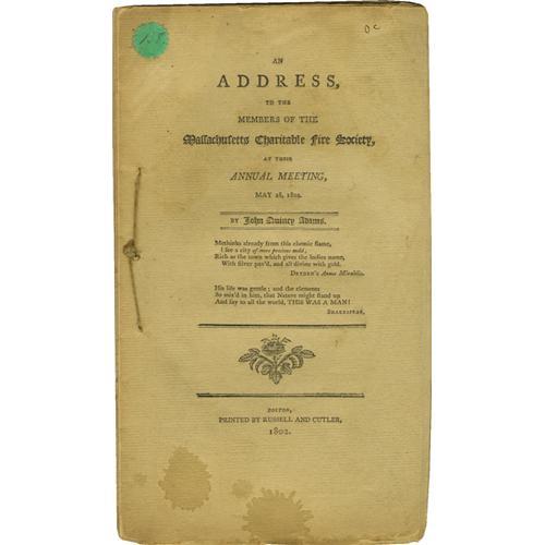 Early John Quincy Adams Firefighters Speech