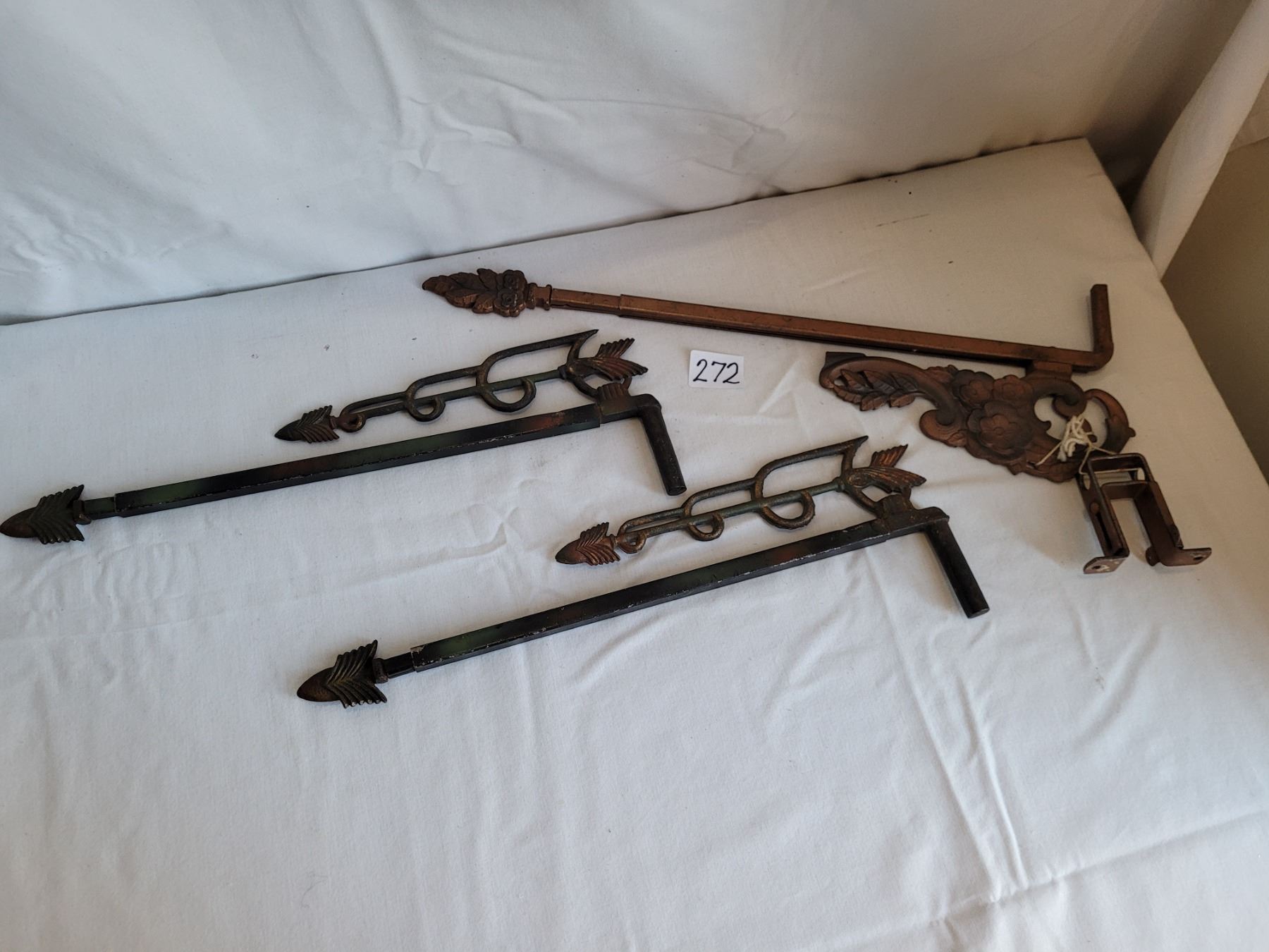 3 Vintage ornate metal curtain rods. Swivel bracket, extendable rod ...