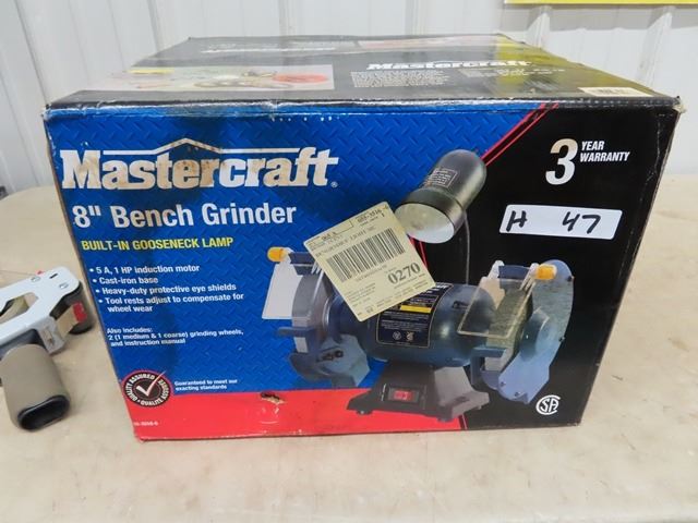 New Mastercraft 1 HP 8" Bench Grinder w Light
