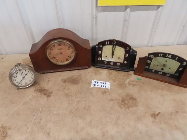 Alarm Clock, 3 Mantle Clocks- 1 Is Forestville, & 2 Bertmer 8 Day Clock