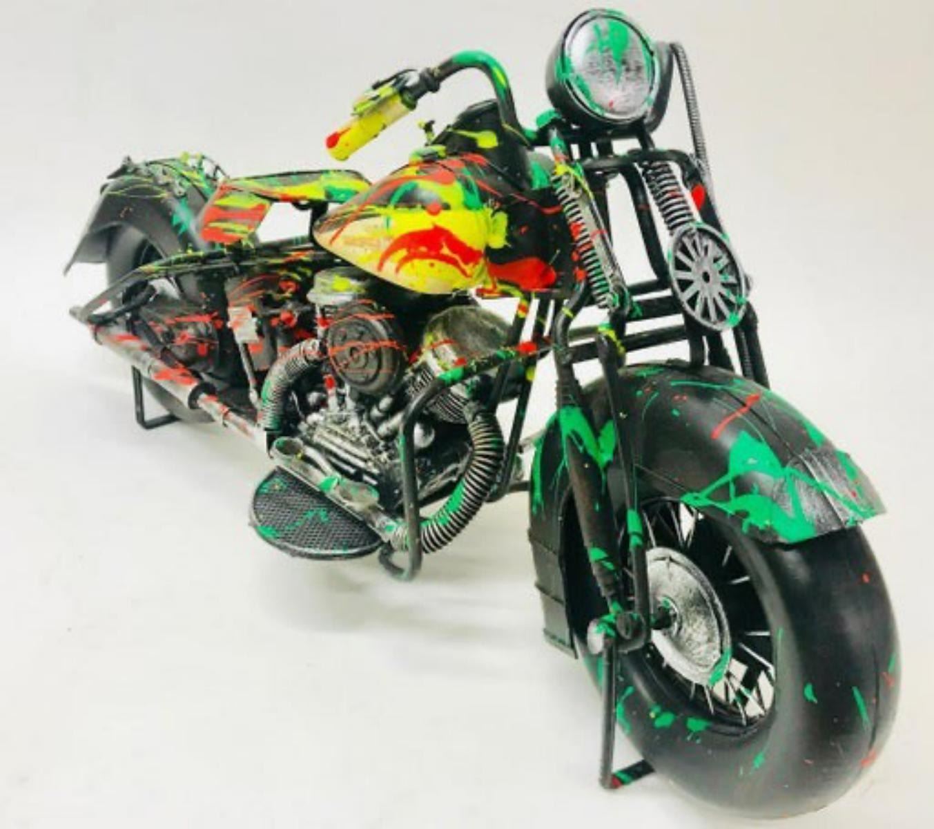 E.M. Zax- Hand Painted metal sculpture "Harley Davidson"