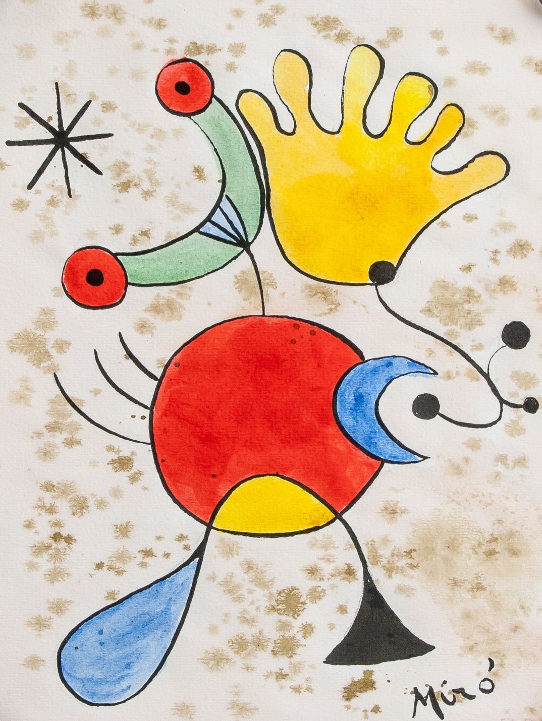 Joan Miro Spanish Surrealist Watercolor Paper