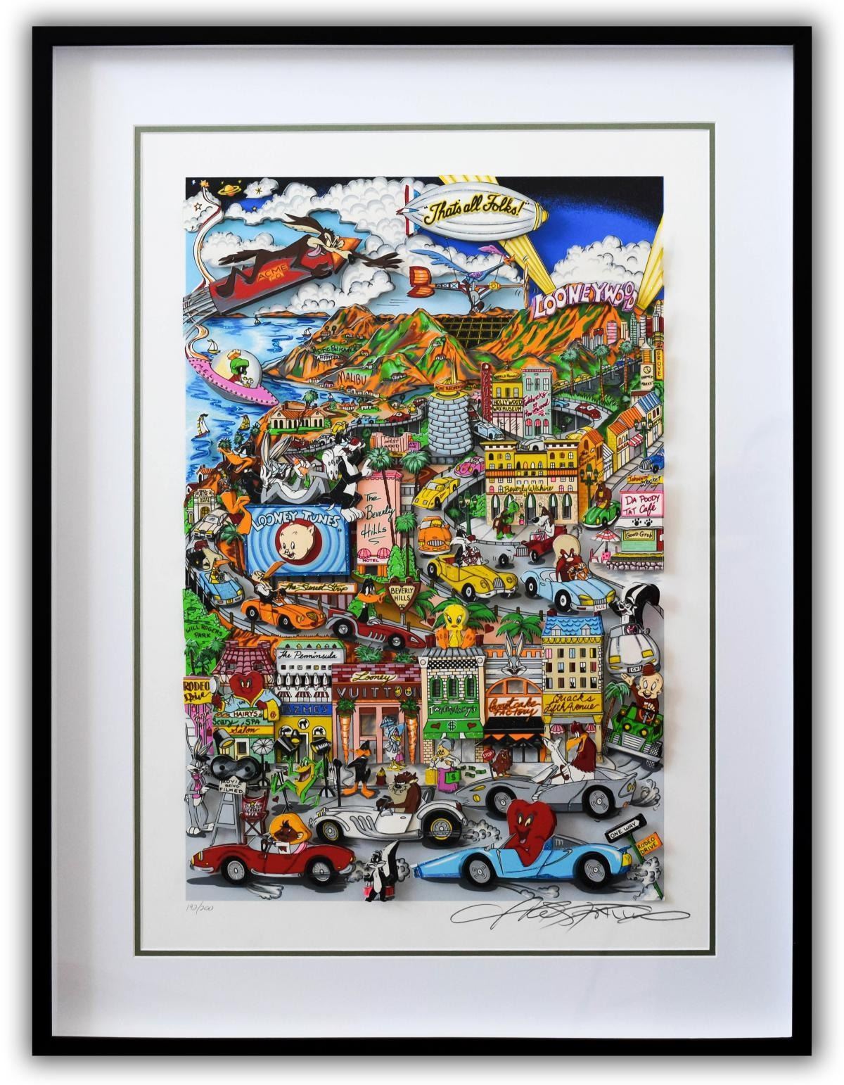 Charles Fazzino- 3D Construction Silkscreen Serigraph "Looneywood"