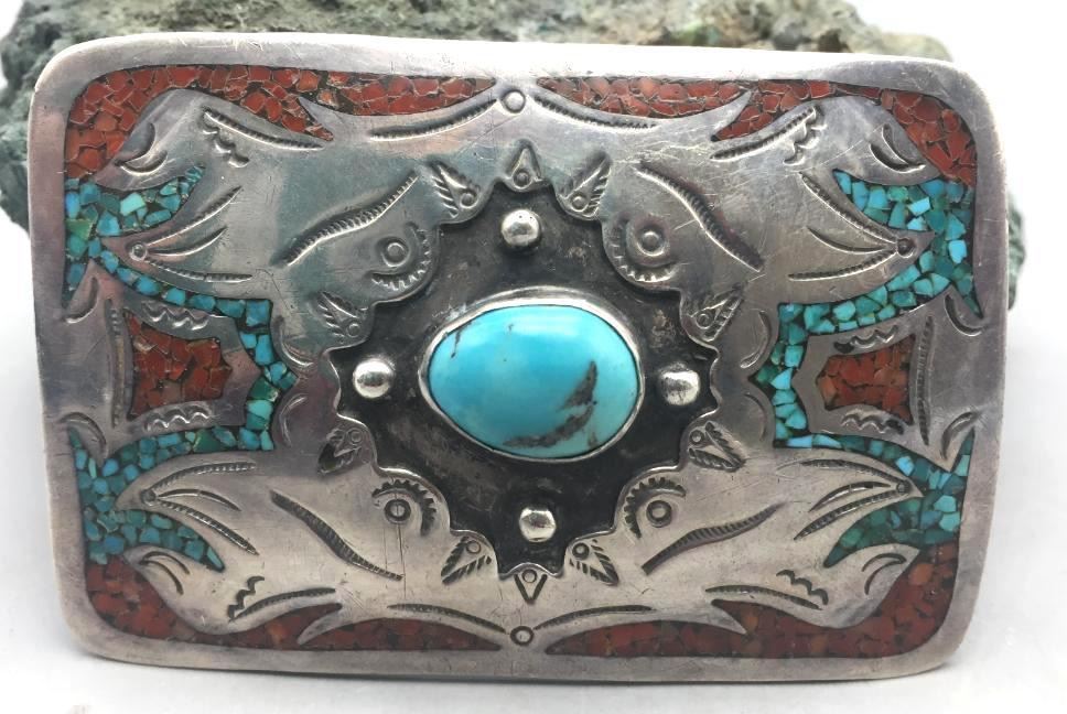 Vintage Chip Inlay Belt Buckle