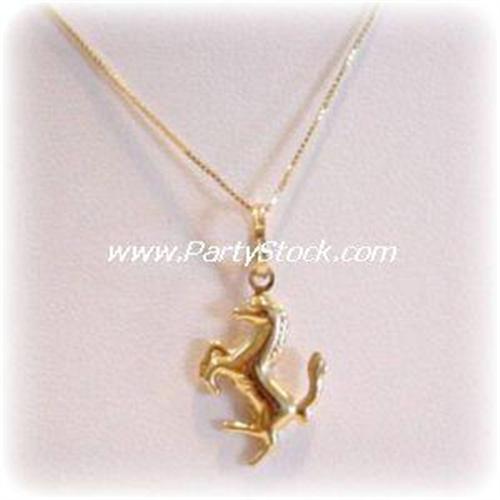 3-D FERRARI Horse Solid 14K Gold Pendant Necklace
