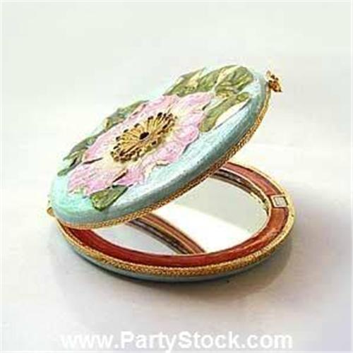 PINK COMPACT FLOWER MIRROR GOLD SWAROVSKI CRYSTAL