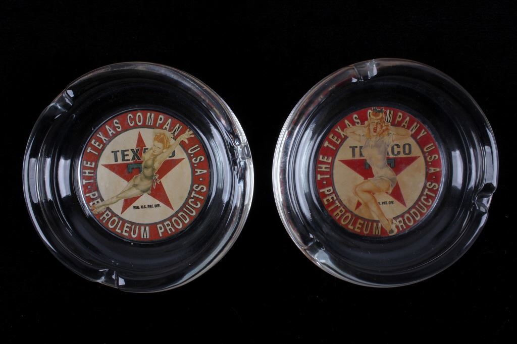 Texaco Pin-Up Girl Glass Advertisement Ashtrays