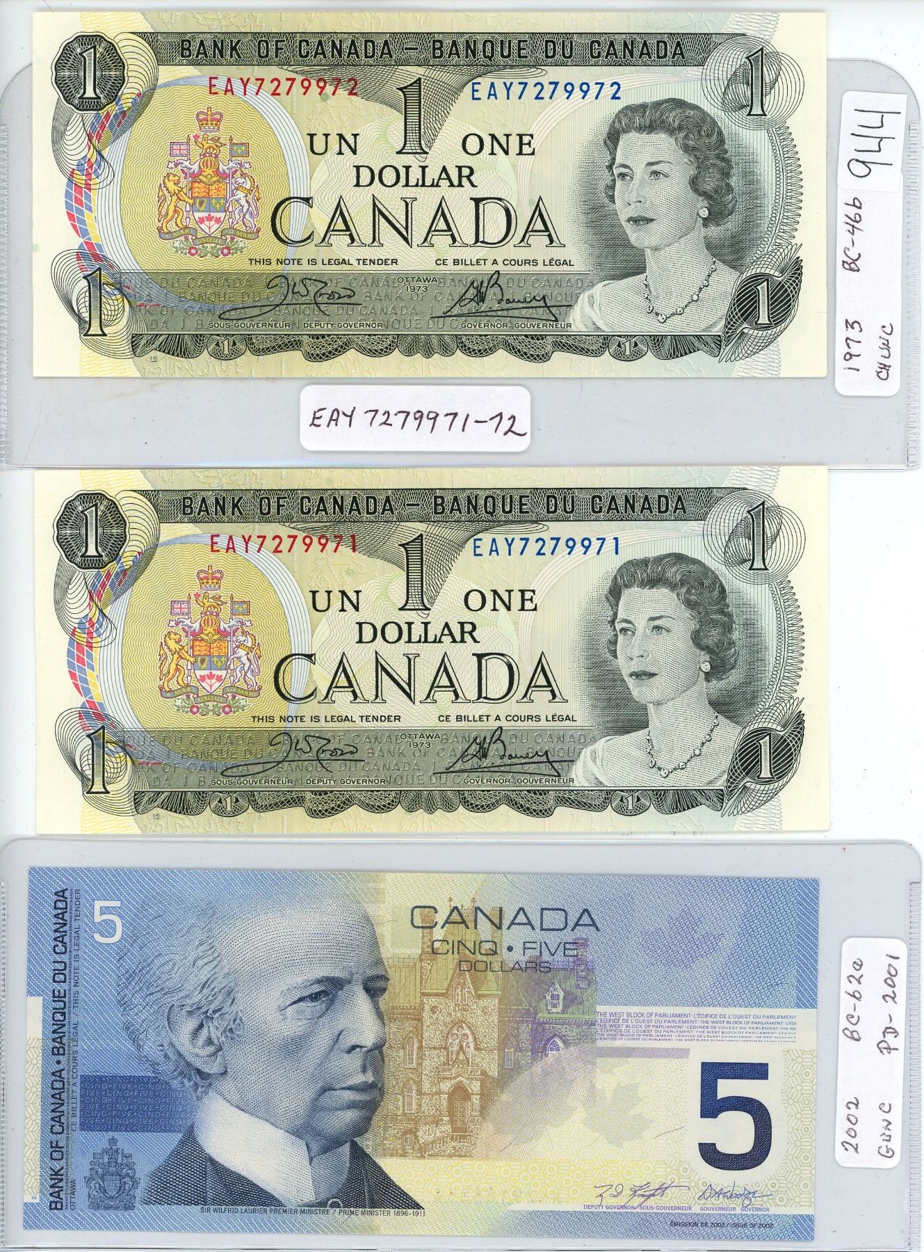 Two Consecutive 1973 One Dollar Bills One 2002 Five Dollar Bill Printed In 2001 Schmalz Auctions two-consecutive-1973-one-dollar-bills-one-2002-five-dollar-bill-printed-in-2001-schmalz-auctions
