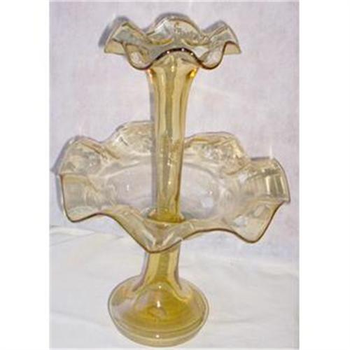 Stunning Hand Blown Epergne Large Base Amber #1521528