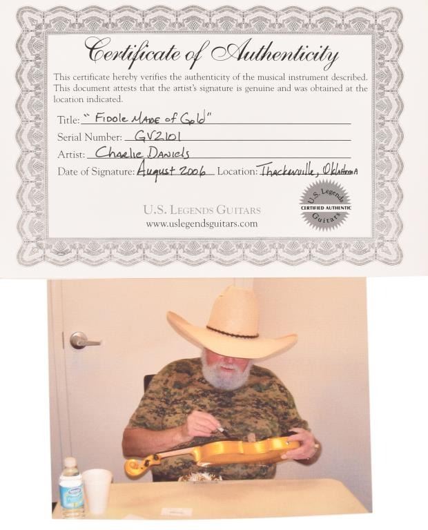 Charlie Daniel's Signed "Fiddle Made of Gold"