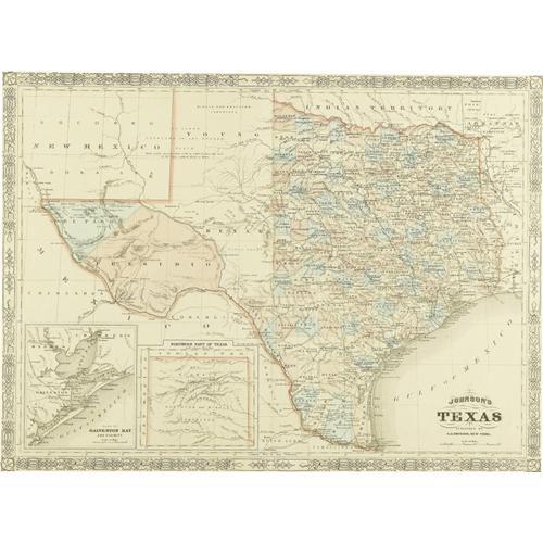 1866 Johnson's Hand-colored Map of Texas