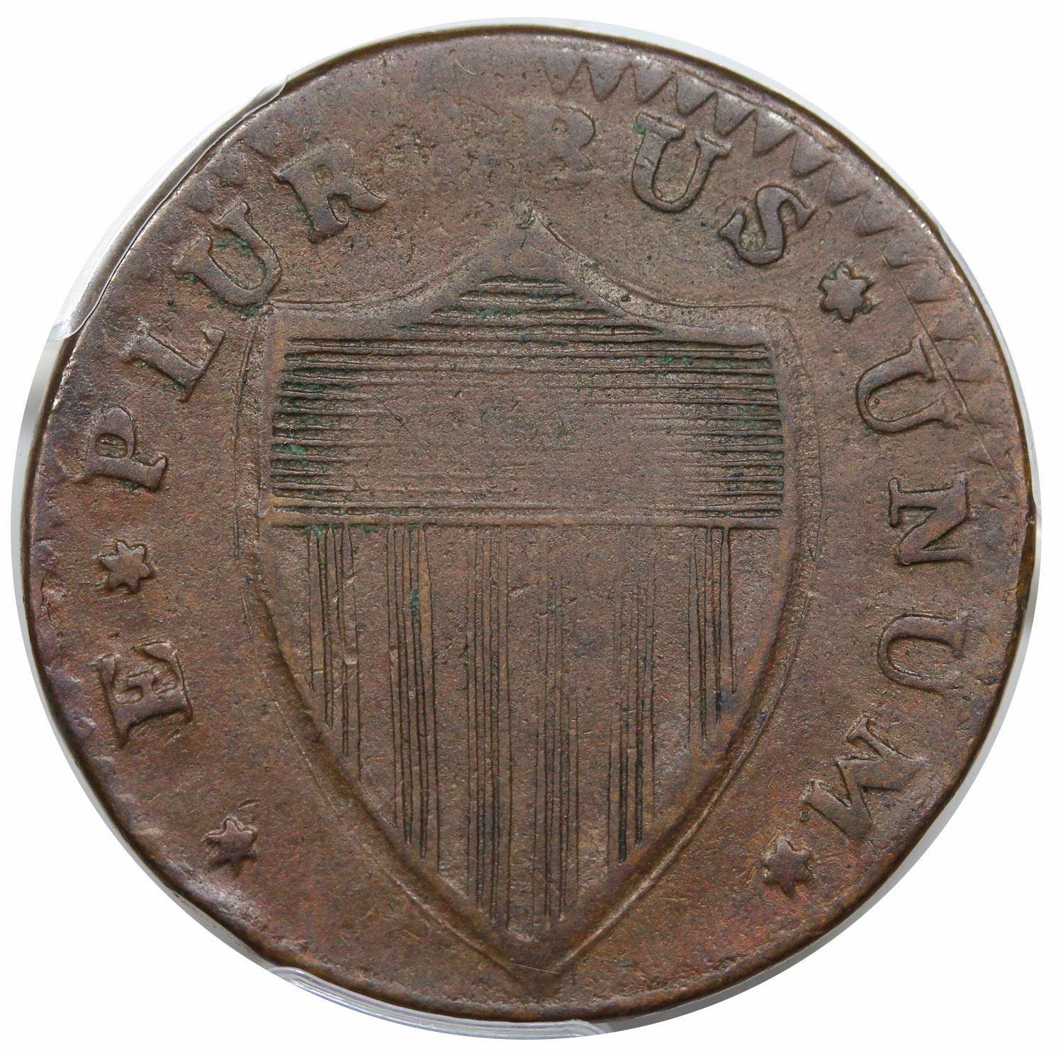 1787 New Jersey Copper Maris 46 e R1 PCGS XF45 1787-new-jersey-copper-maris-46-e-r1-pcgs-xf45