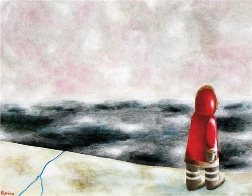 Ferdinando Nichola Spina - RED INUIT ON EDGE IN WHITE LANDSCAPE