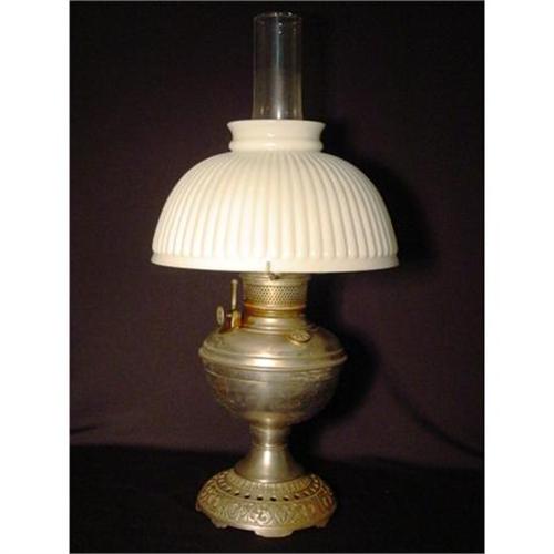 Lamp with ribbed milk glass shade #1543327