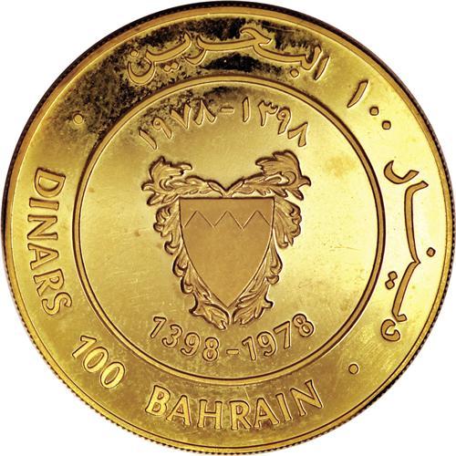 Bahrain: Isa Bin Salman gold 100 Dinars 1978, KM