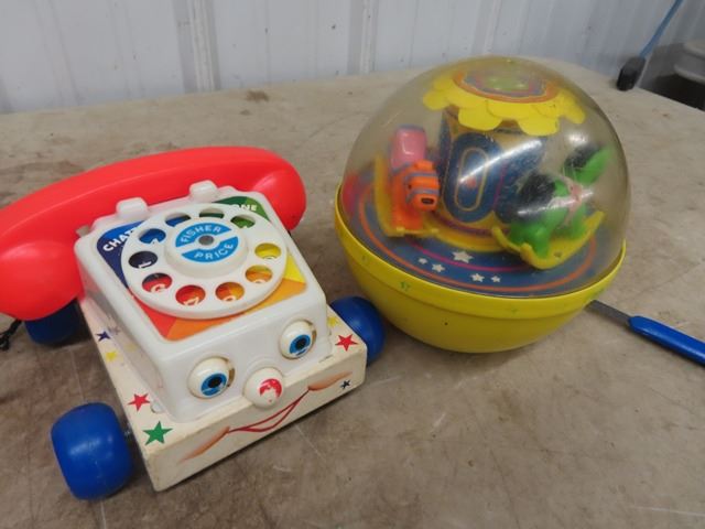 Fisher Price Toys- 2) Mini Buses, Telephone & Rolly Carousel