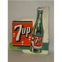 VINTAGE 7-UP PAINTED TIN TRADE SIGN W/ BRACKET SIDE & 7-UP B