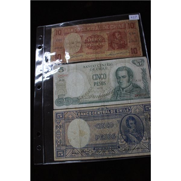 Chile Notes 3 5 Pesos 1944 5 Pesos 1975 10 Pesos chile-notes-3-5-pesos-1944-5-pesos-1975-10-pesos