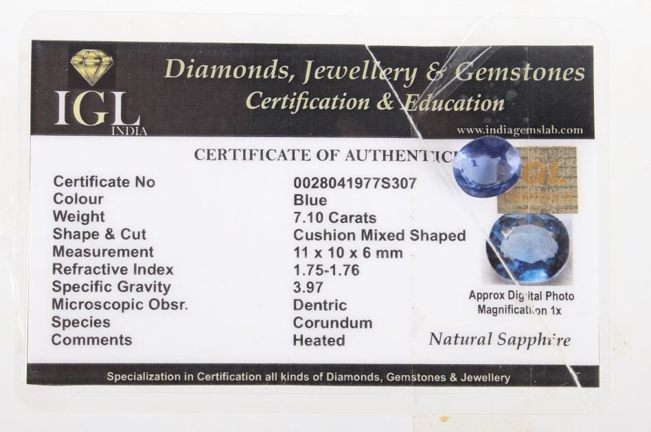 7.10 Ct Cut Blue Sapphire Gemstone & Certificate
