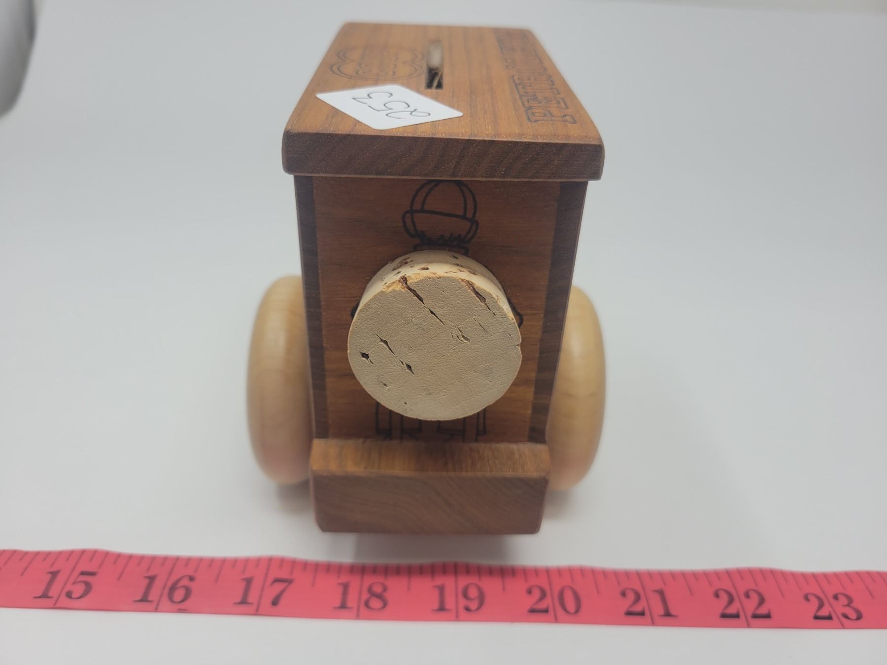 Wooden CO-OP toy tractor coin bank, Toystalgia 1979