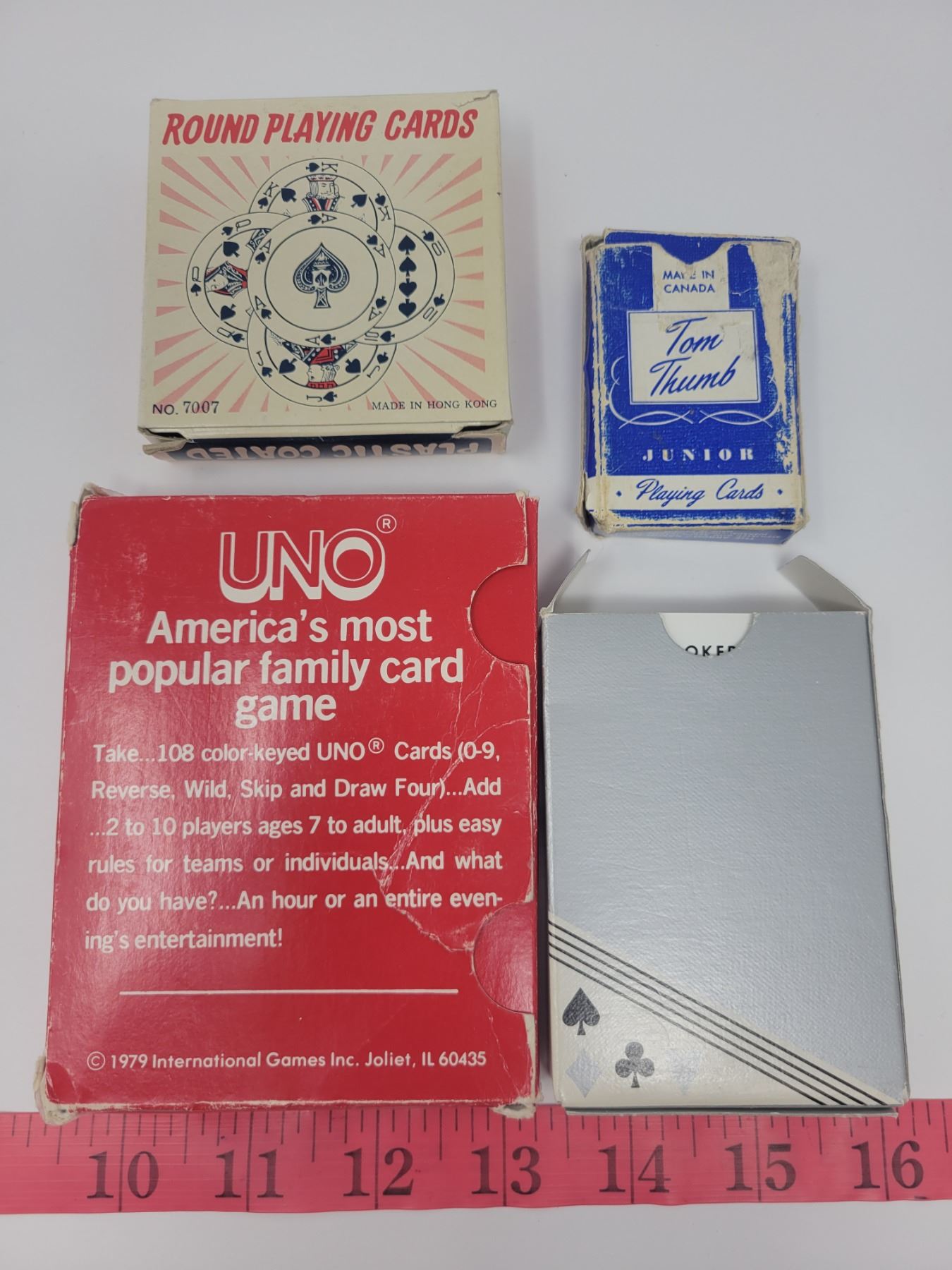 card games lot - Uno, round playing cards, Caterpillar, tom thumb cards.