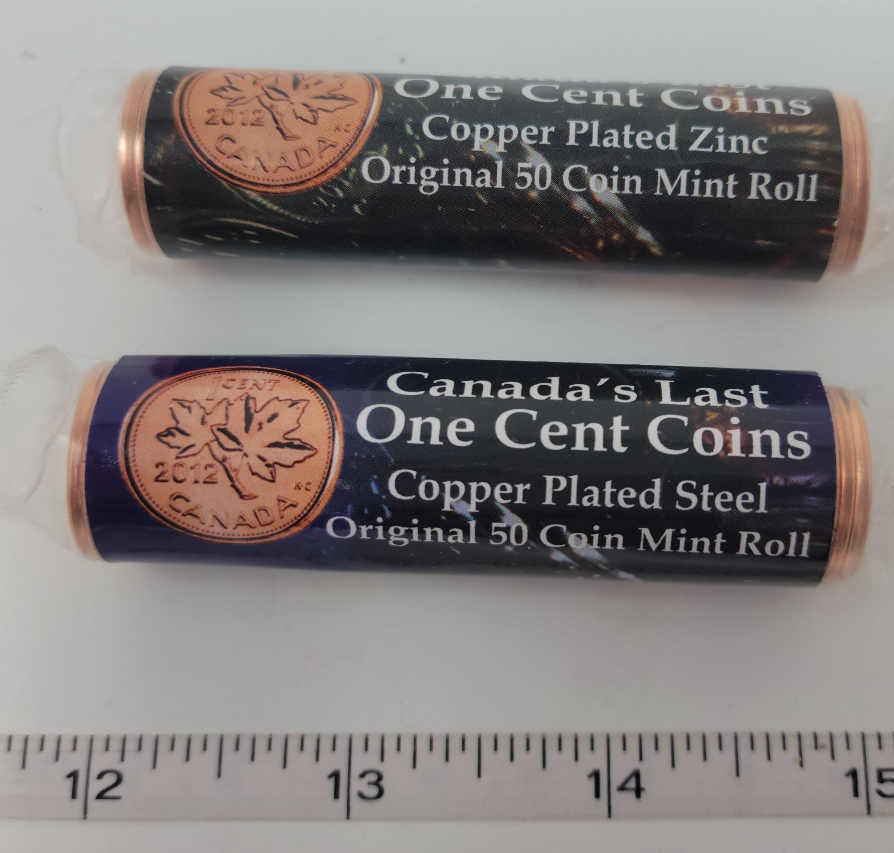 2 sealed rolls Canada's last one cent coins (Original 50 coin mint ...