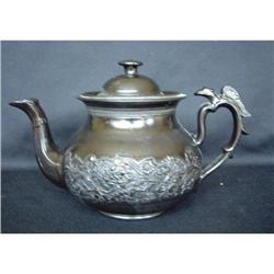 VICTORIAN BLACK GLAZED TEAPOT c 1840 #1613787