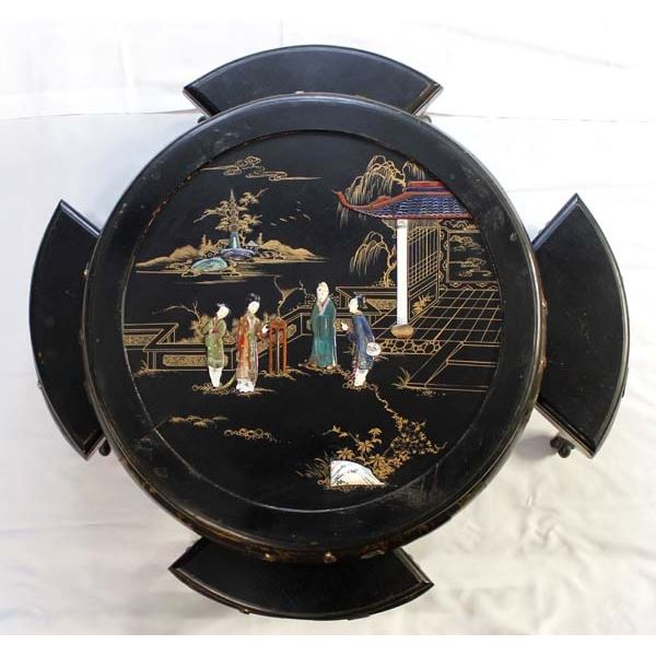 Antique Vintage Oriental Black Laquer Table with 4 Chairs