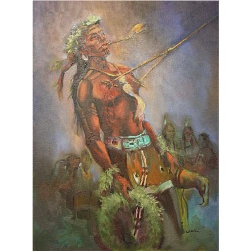 Rare Sun Dance Ceremony Oil Painting