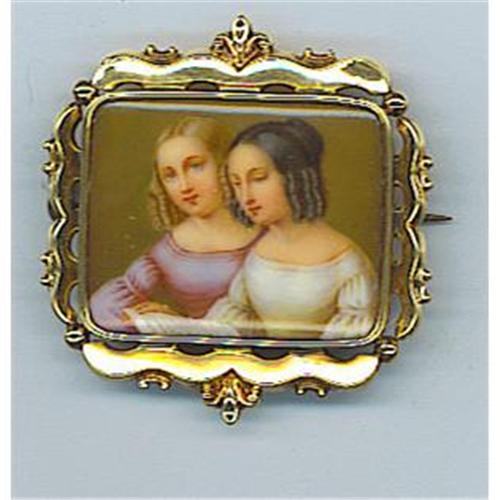 Old Paris porcelain 1830's portrait brooch 18k #1697680