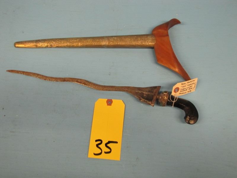 fancy Malaysian KRIS engraved silver covered Scabbard, crude Damascus ...