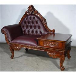 LEATHER VICTORIAN PARLOR PHONE SOFA SETTEE #1714573