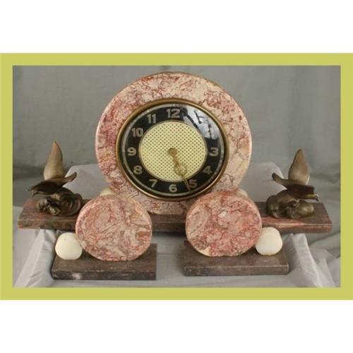Art Deco Garniture Mantle Clock Ucra Birds #1672602
