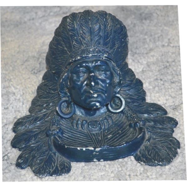 circa 1900, very rare cast iron Indian Chief inkwell, head & head dress ...