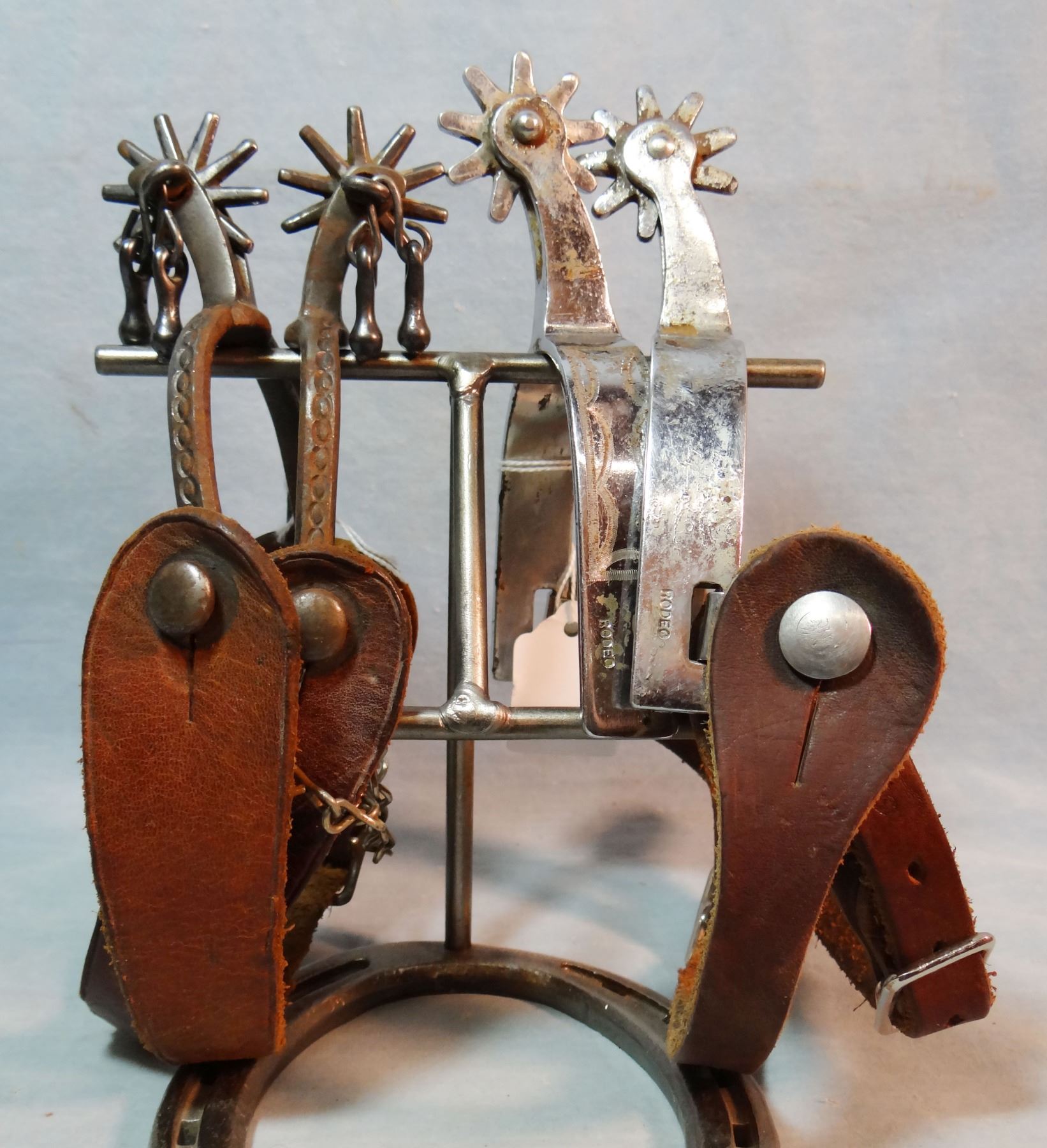 Kelly rodeo spurs, etched and Buermann etched spurs, jingle bobs w ...