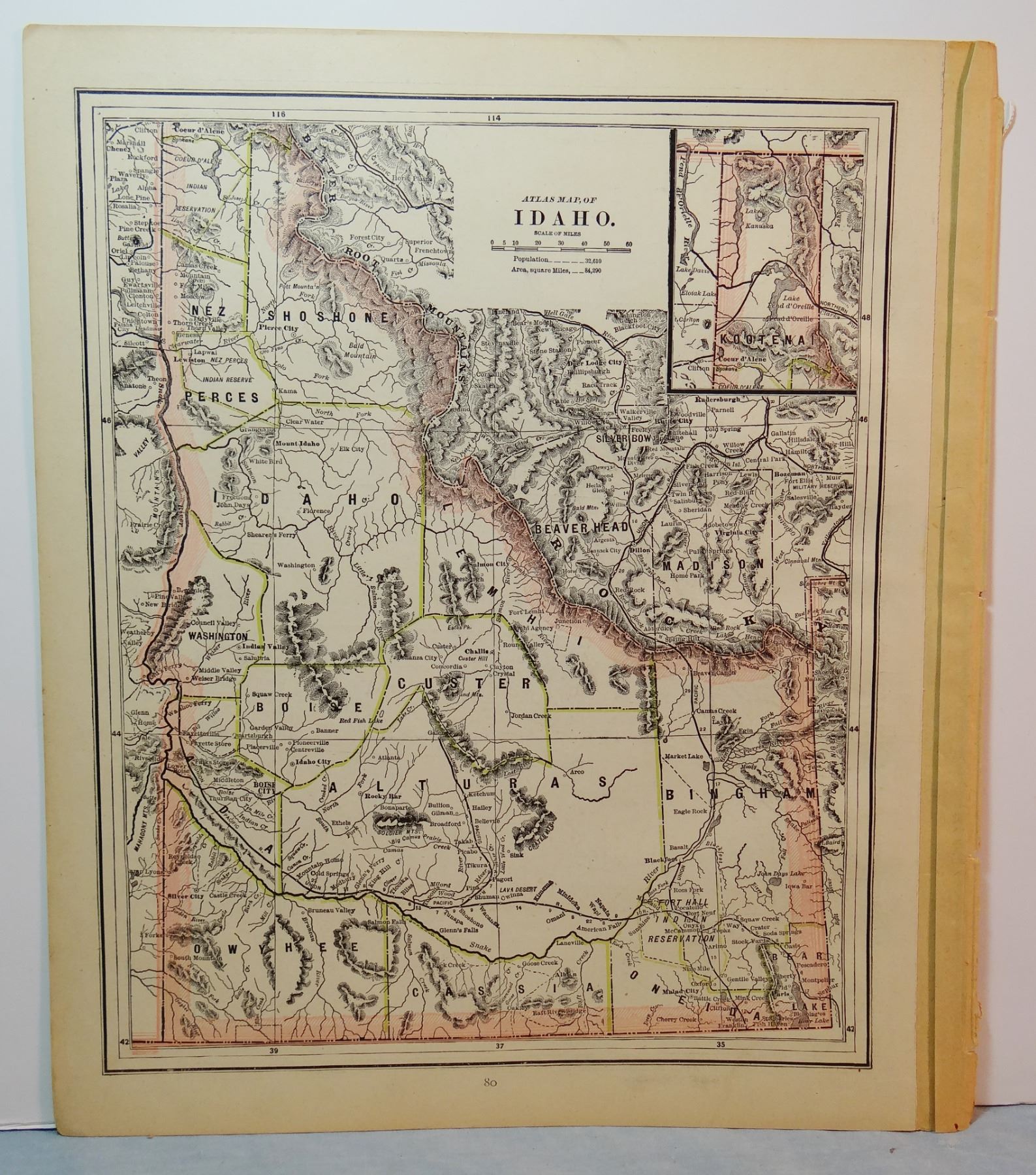 1885 Montana map, 12 x 19 inches, 14 Counties, First year Fergus Co