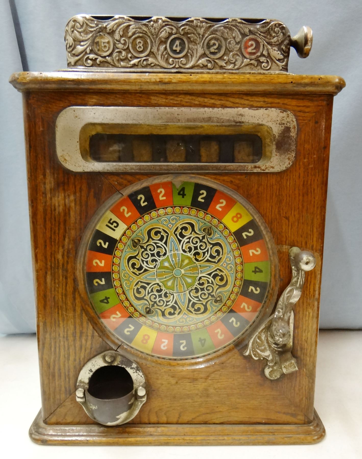 1870's-80's Roulette coin-operated machine, wooden case, missing the back