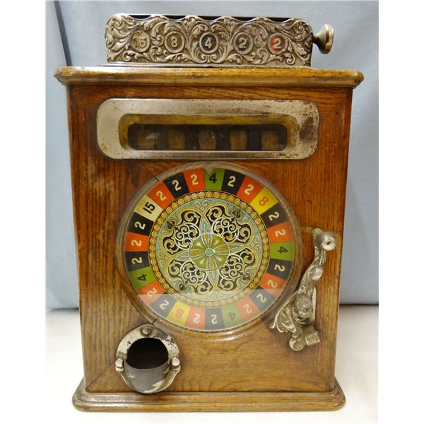 1870's-80's Roulette coin-operated machine, wooden case, missing the back