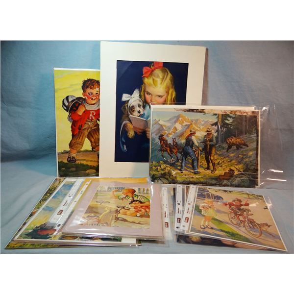12 - 1940’s calendar prints of children and 5 1940s western calendar ...
