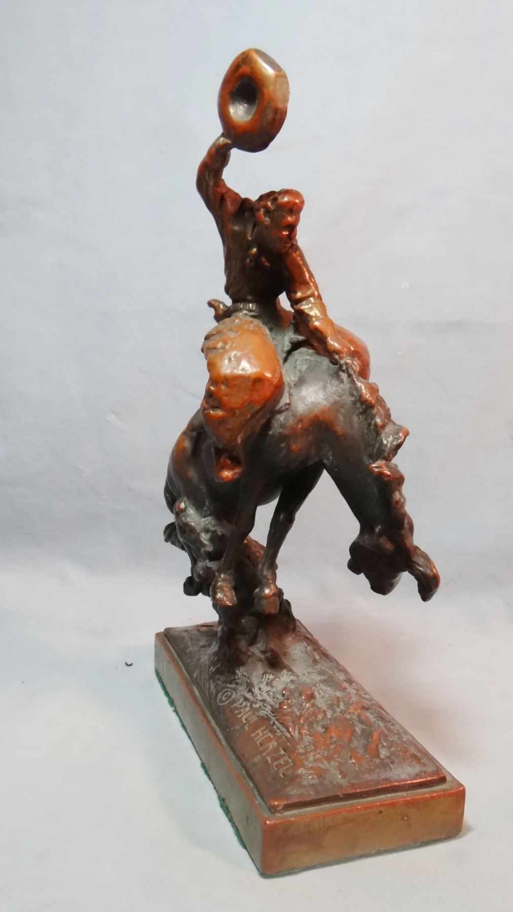 Herzel, Paul (1876-1956) metal sculpture, Bronc Rider, 10" h