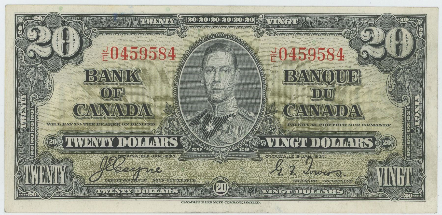 1937 Canadian 20 Dollar Bill - Schmalz Auctions